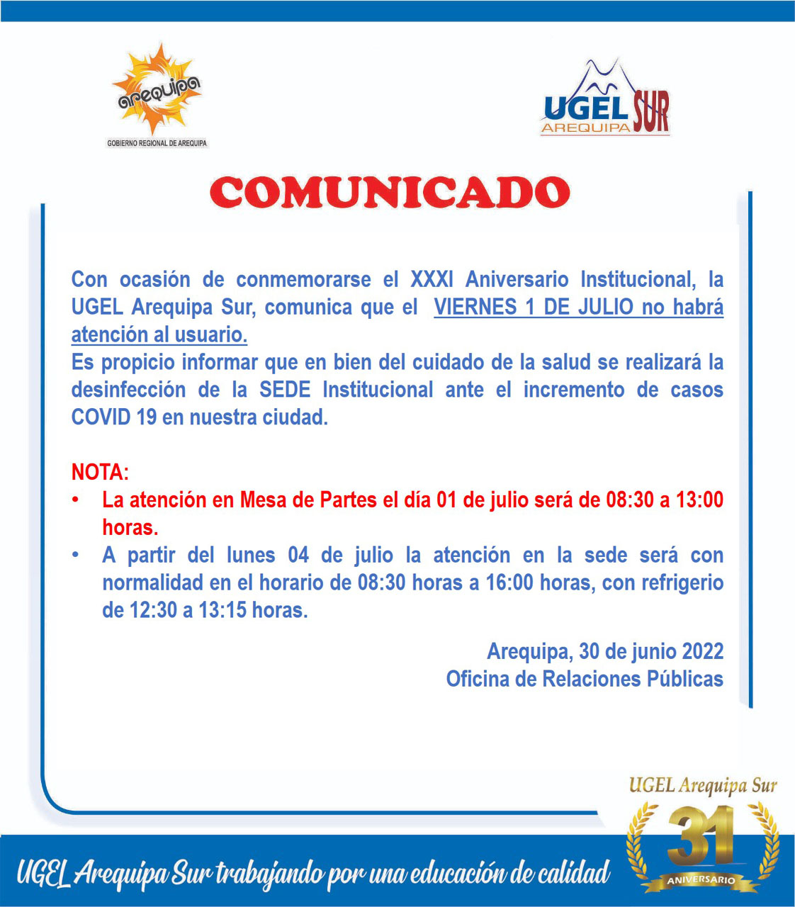 COMUNICADO OFICIAL